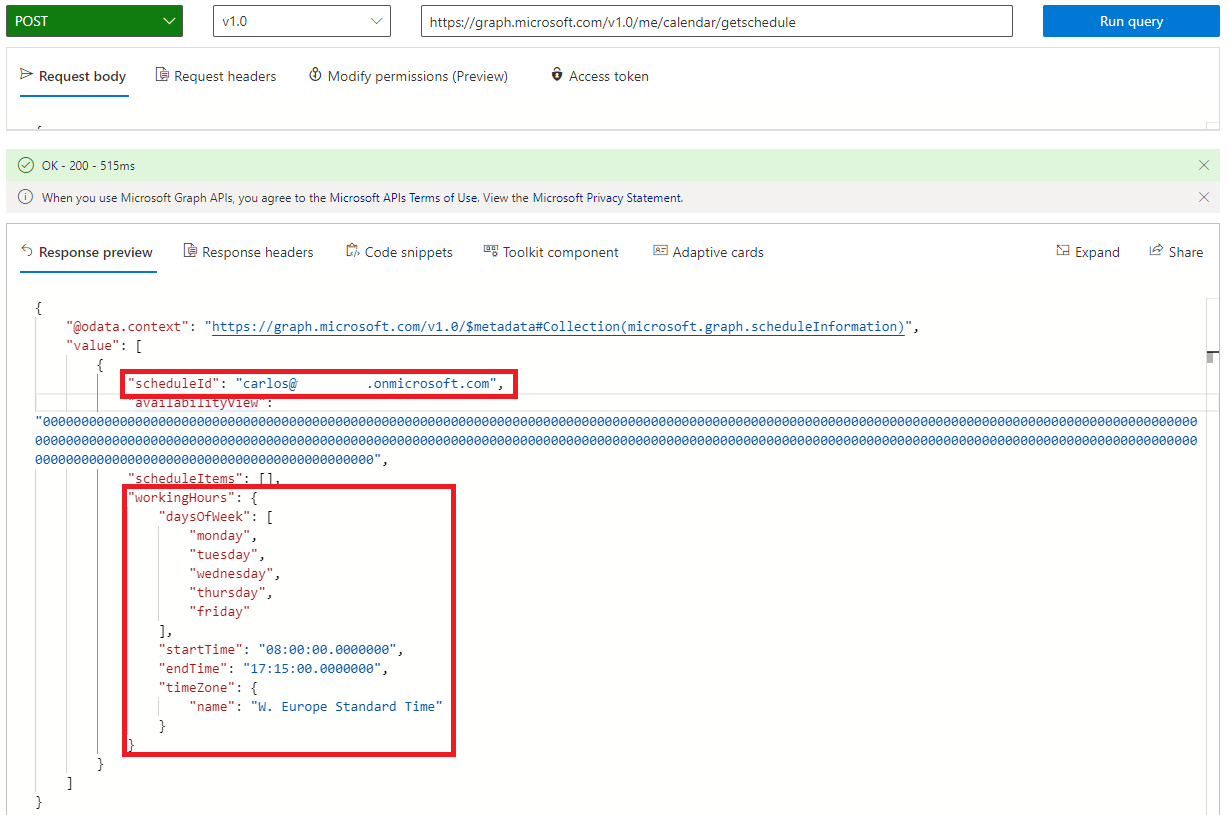Getting the working hours/time zones for other users using Microsoft ...