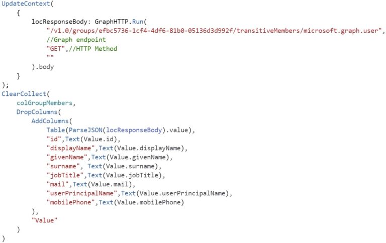 Calling Graph API using a flow and manipulating the results from Power Apps using the ParseJSON ...