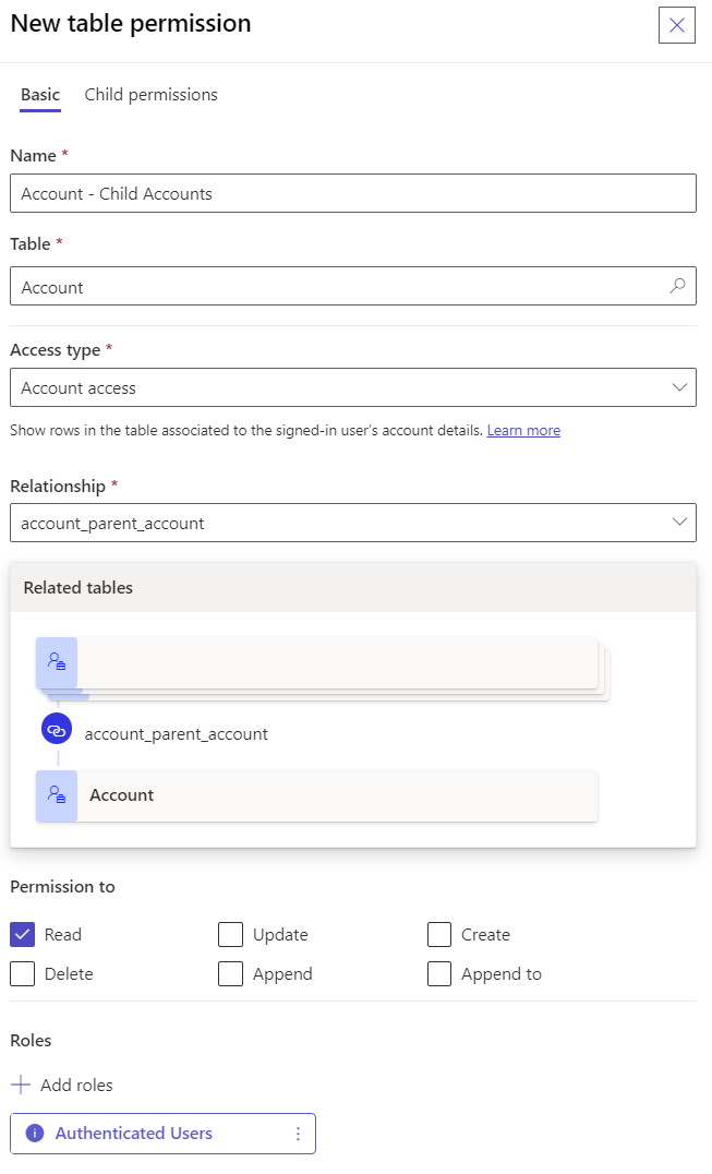 Power Pages Table Permissions: Configure permissions to see records from child Accounts ...