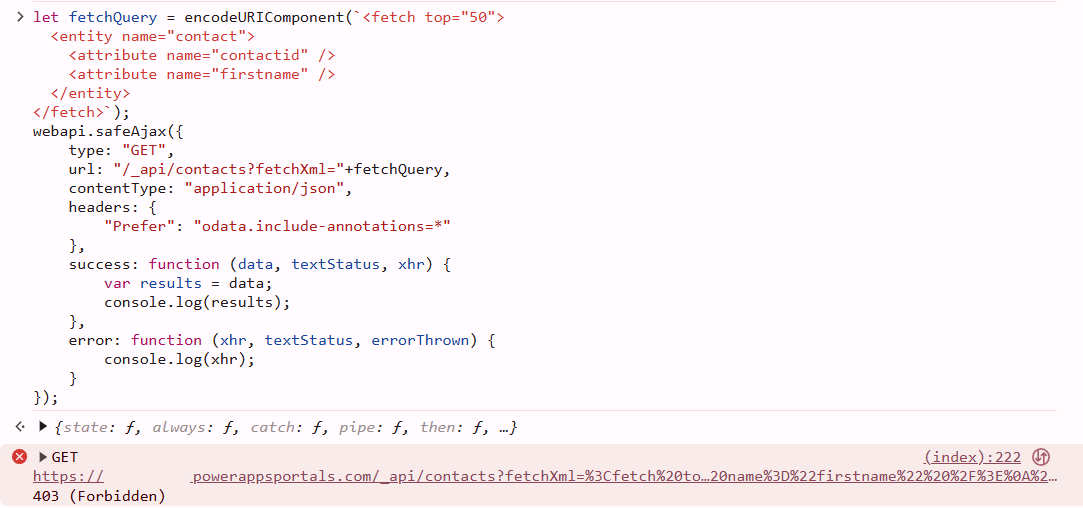 How to fix Web API requests with FetchXml being blocked by Power Pages ...